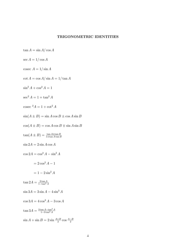 University of manchester mathematical formula tables | PDF | Physics | Science