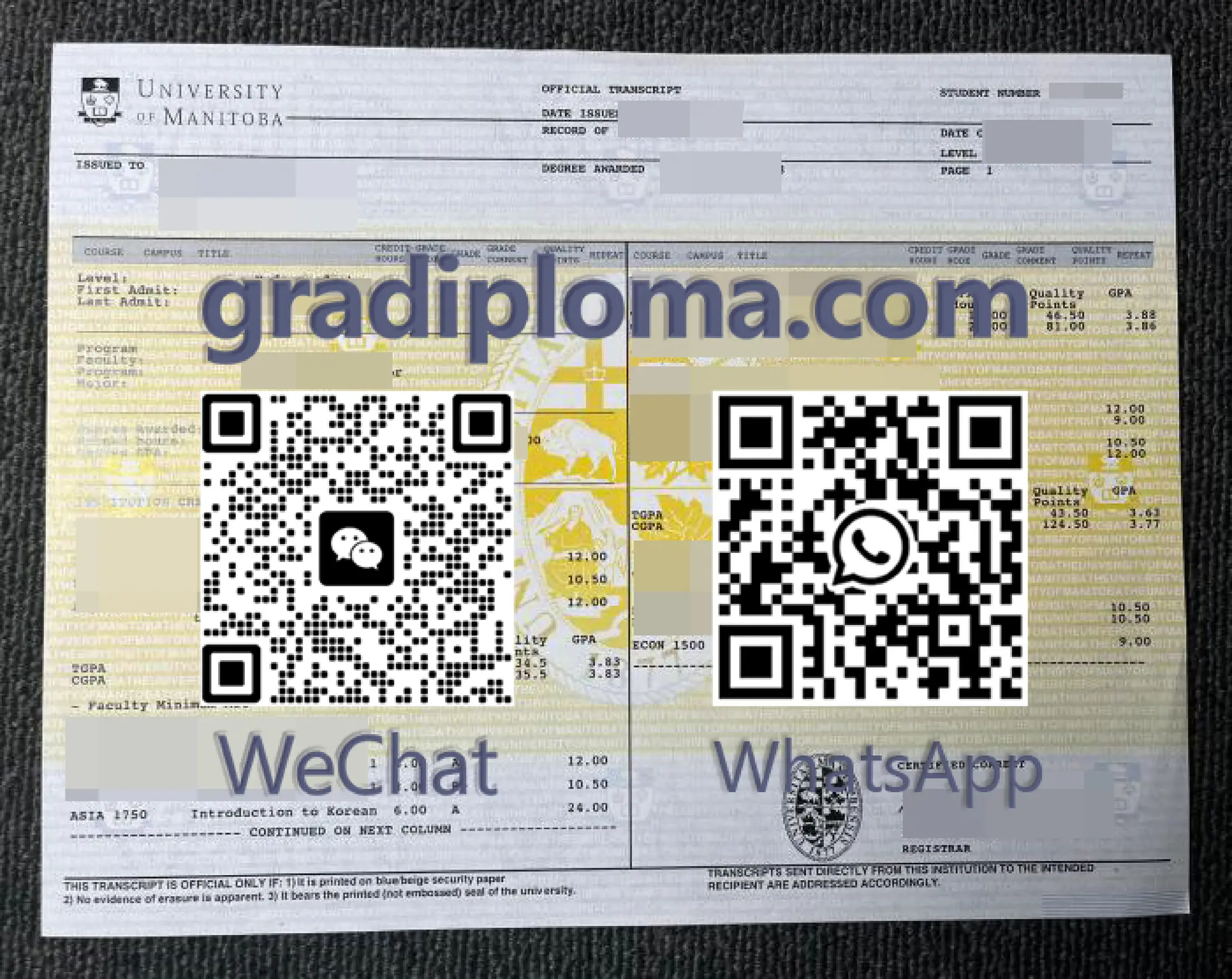 University of Manitoba transcript online | PDF