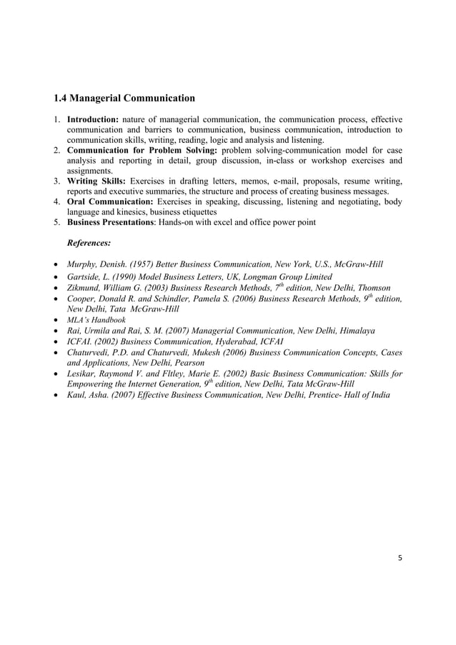 MBA Syllabus of University Of Mysore - 1st semester | PDF