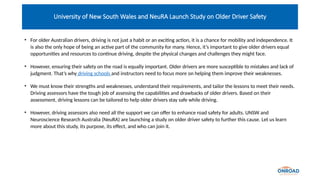 University of New South Wales and NeuRA Launch Study on Older Driver ...