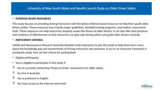 University of New South Wales and NeuRA Launch Study on Older Driver ...