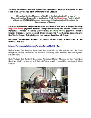 UNIVERSITY OF OTTAWA 16th ANNIVERSARY PERPETUAL MOTION MACHINE RESEARCH ...