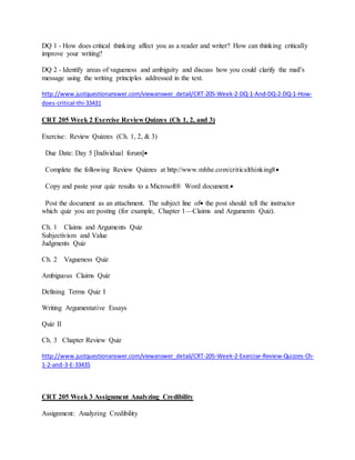 University of phoenix crt 205 homework help | DOCX