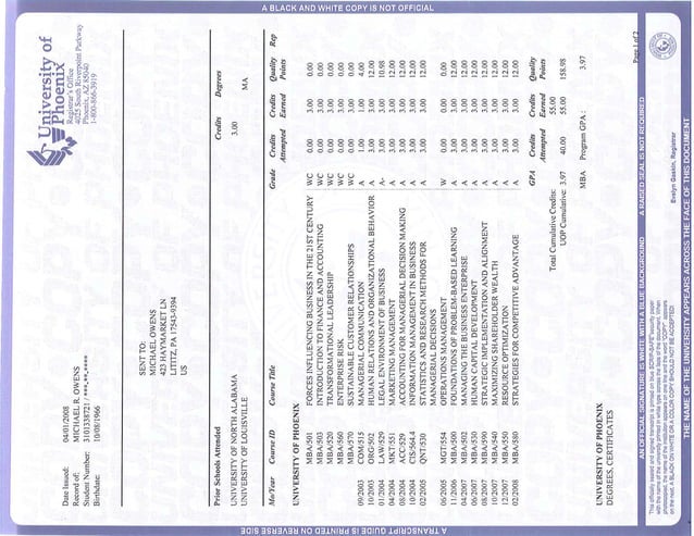 University of phoenix diploma & transcript | PDF | Education