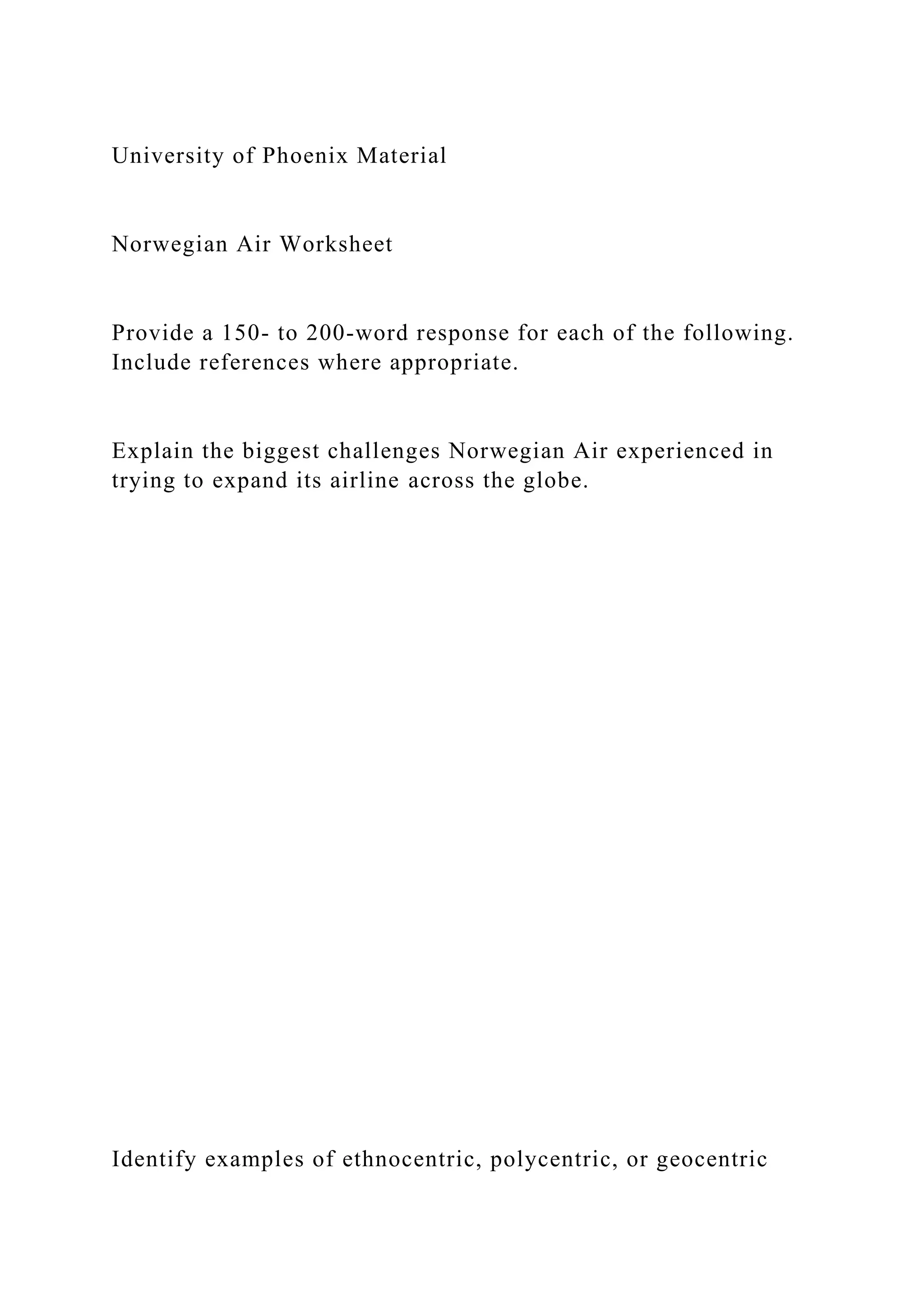 University of Phoenix MaterialNorwegian Air WorksheetPro.docx