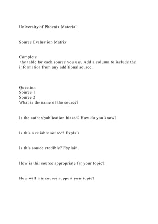 Evaluate Sources Matrix UOP Assignment | PDF
