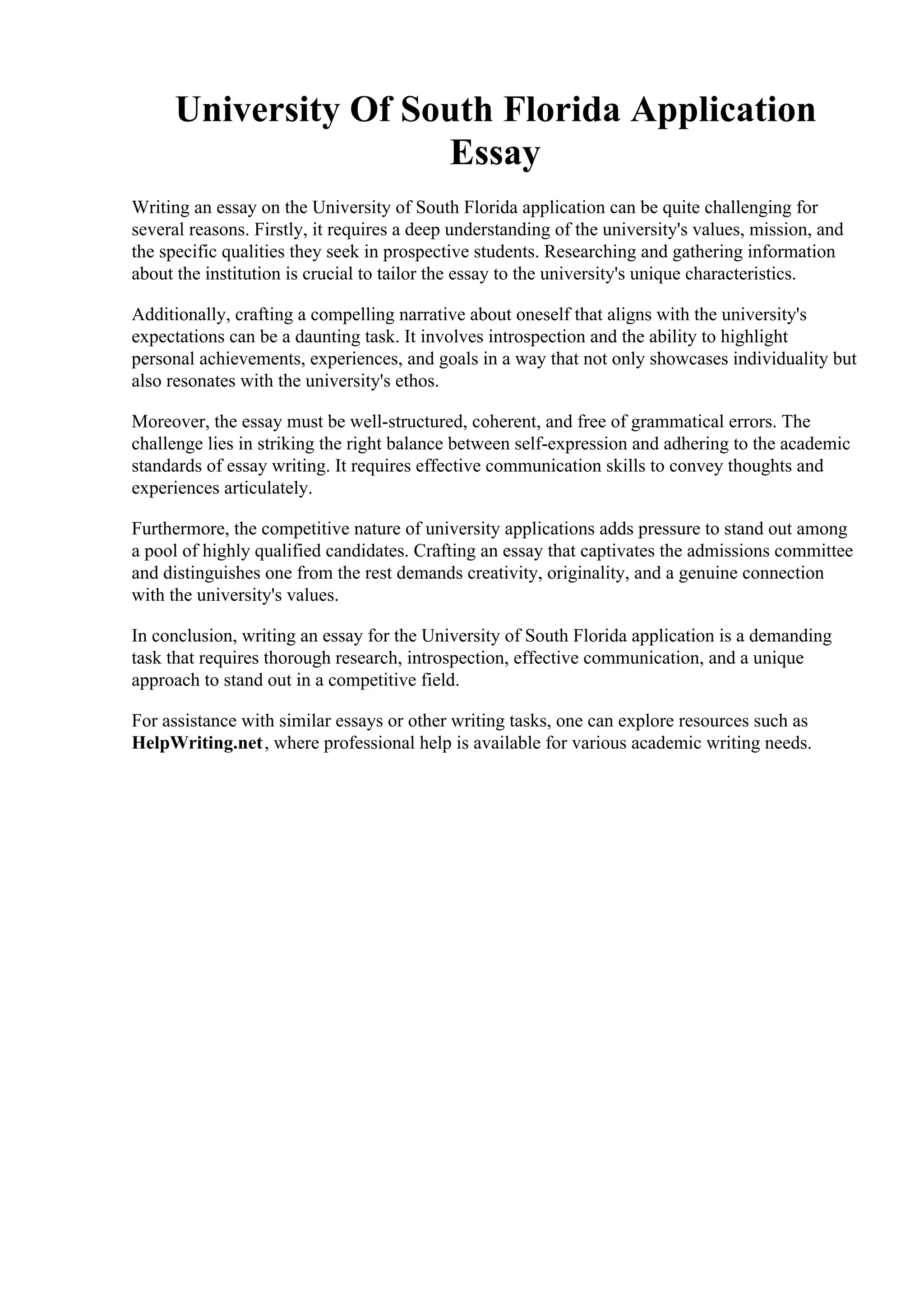 University Of South Florida Application Essay | PDF | Undergraduate ...