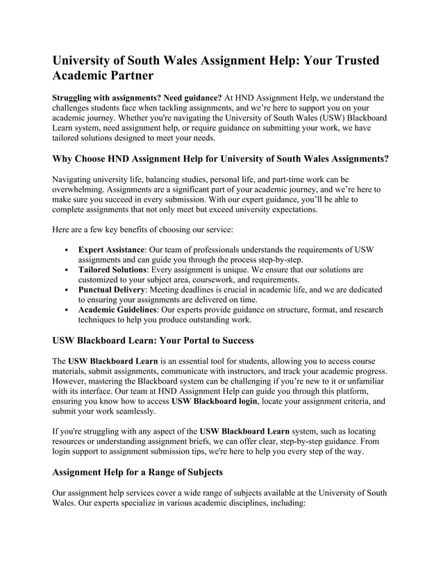 University of South Wales Assignment Help | PDF
