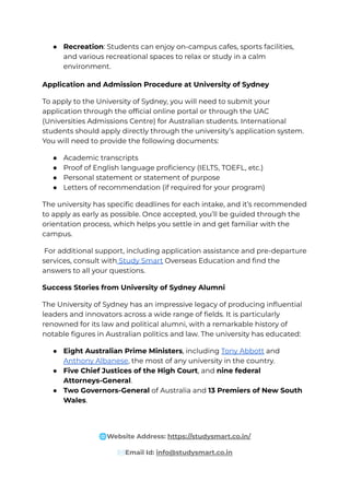 Study Destination - University of Sydney | PDF