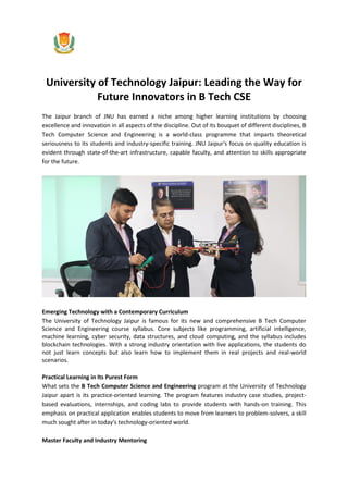 University of Technology Jaipur Leading the Way for Future Innovators ...