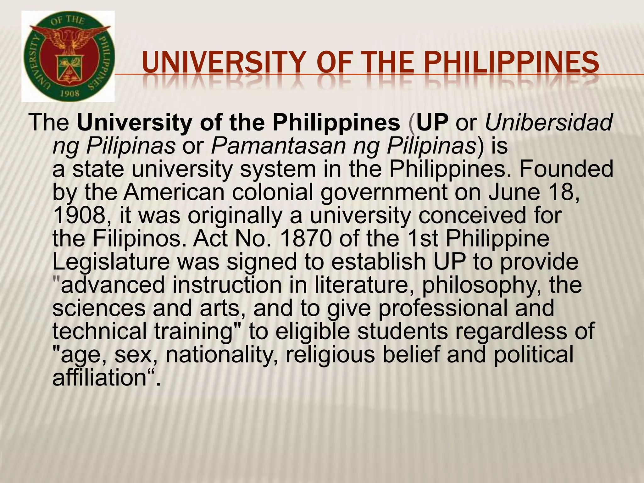 University of the Philippines (UP) SWOT Analysis | PPTX