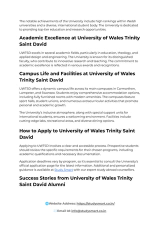Study Destination University of Wales Trinity Saint David | PDF