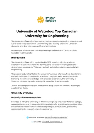 Study Destination University of Waterloo | PDF