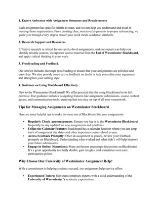 University of Westminster Assignment Help | DOCX