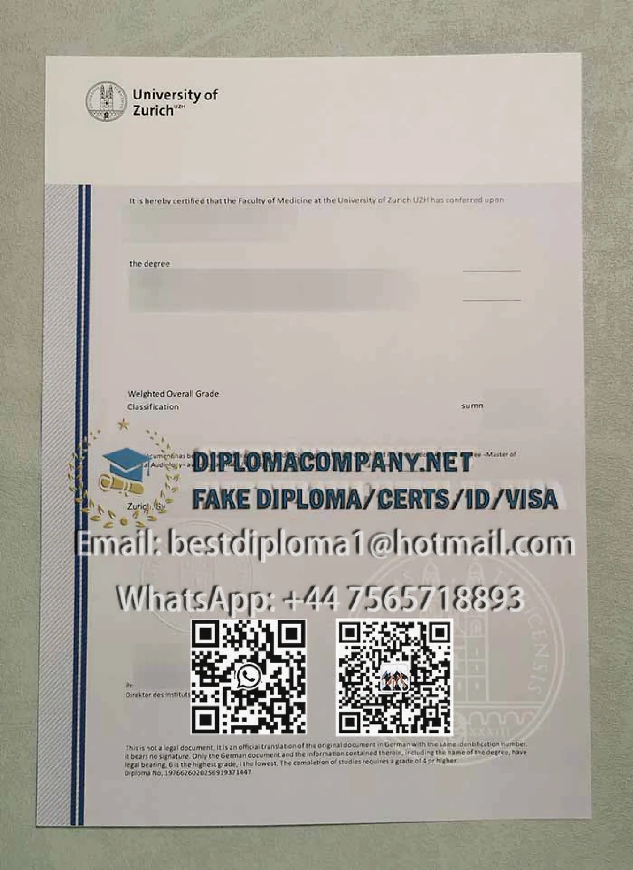 Fake University of Zurich Diploma, Fake UZH Diploma | PDF