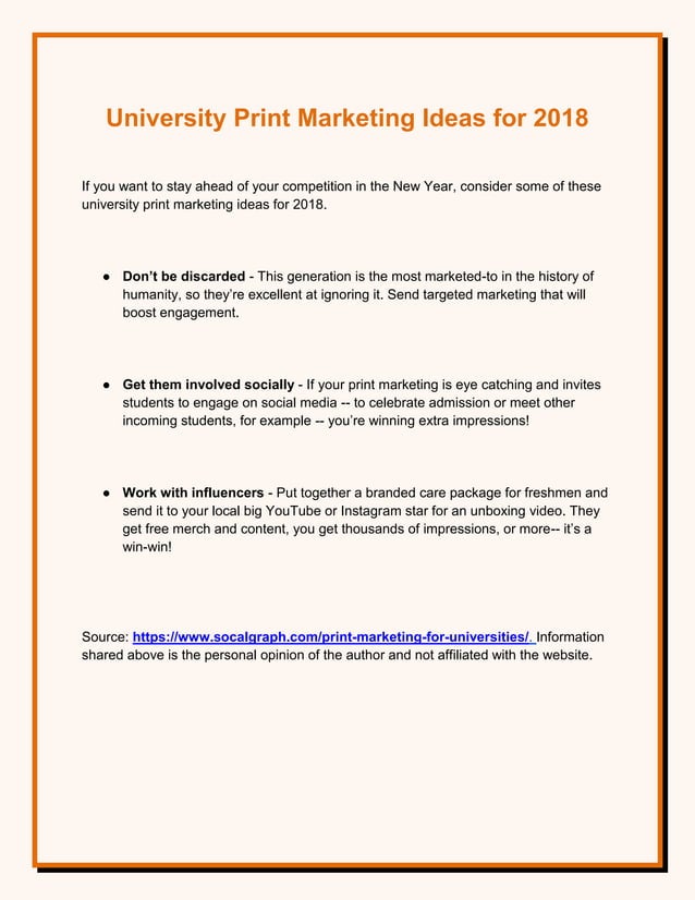 University Print Marketing Ideas for 2018 | PDF