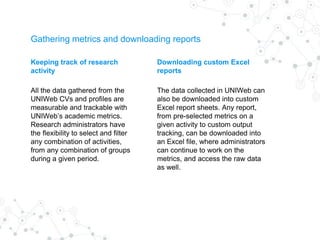 UNIWeb tracking and measuring research outputs | PPTX