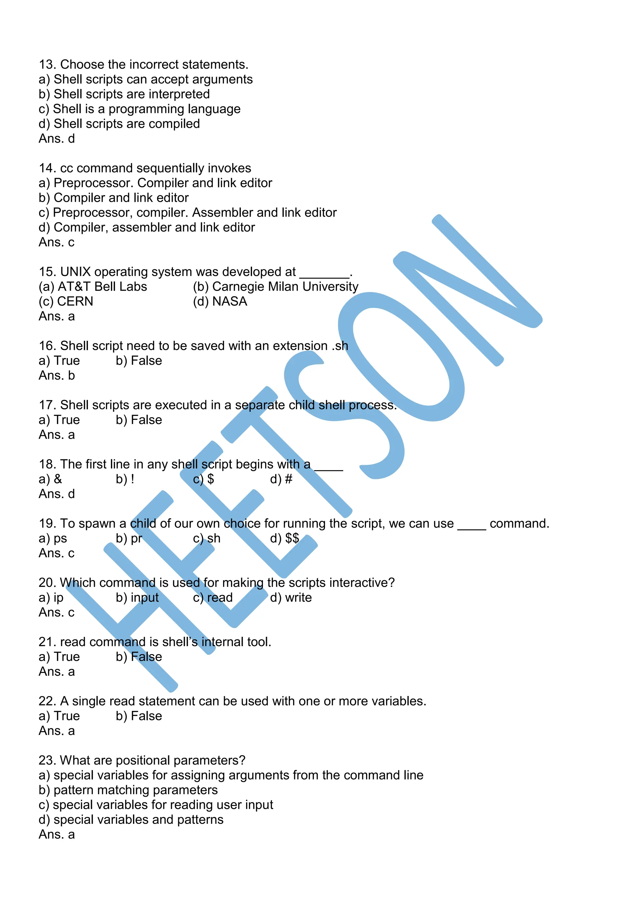 Unix Questions Os And Commands Mcq With Answers Pdf