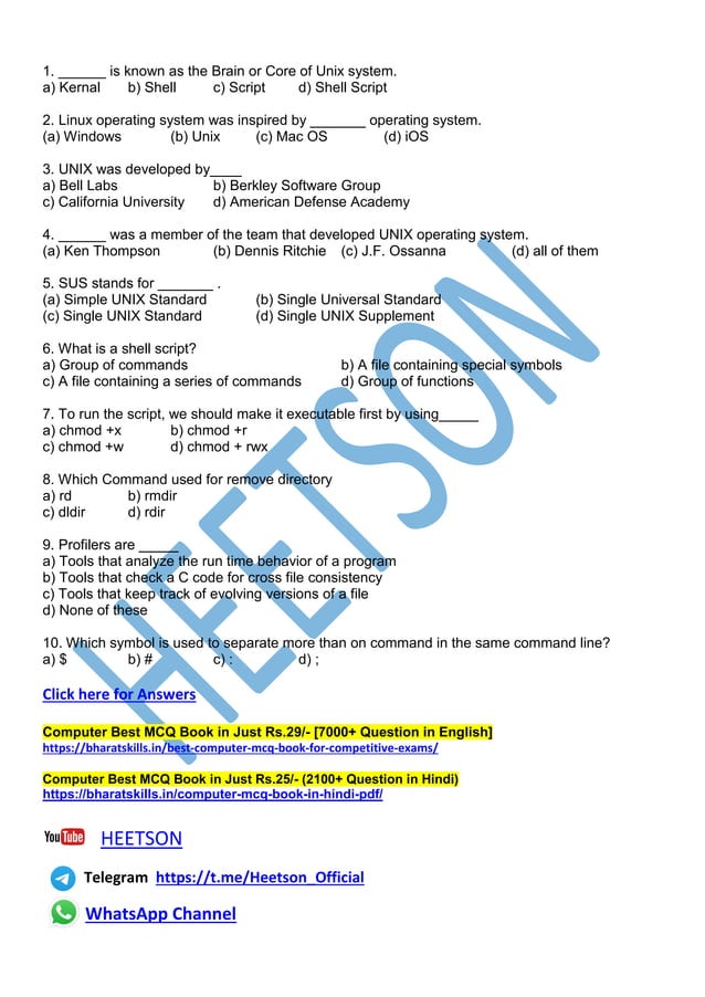 Unix Questions Os And Commands Mcq With Answers Pdf