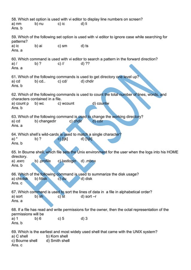 UNIX Questions OS and Commands MCQ with Answers | PDF