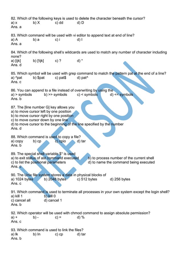 Unix Questions Os And Commands Mcq With Answers Pdf