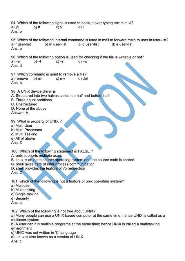 Unix Questions Os And Commands Mcq With Answers Pdf