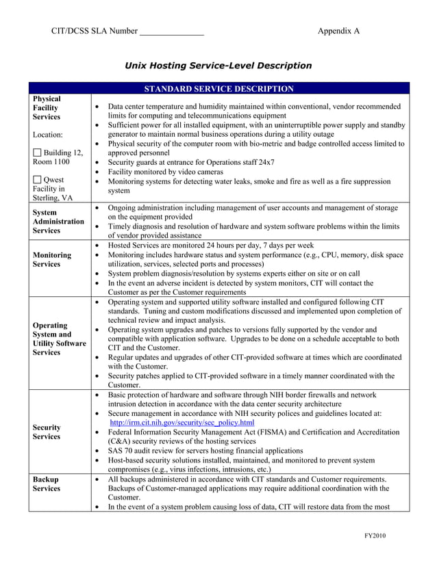 Unix Hosting Service Level Description Pdf