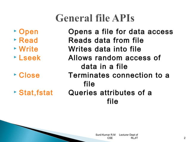 Unix file api’s | PPT | Operating Systems | Computer Software and Applications