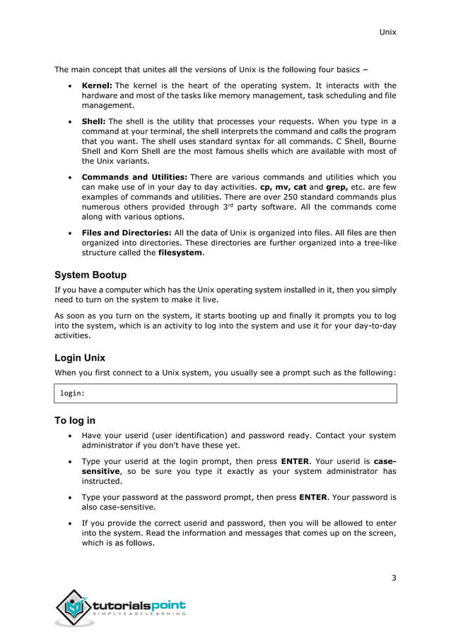 Unix Tutorial Pdf Operating Systems Computer Software And Applications