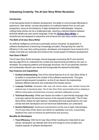 Unleashing Creativity The AI User Story Writer Revolution | DOC