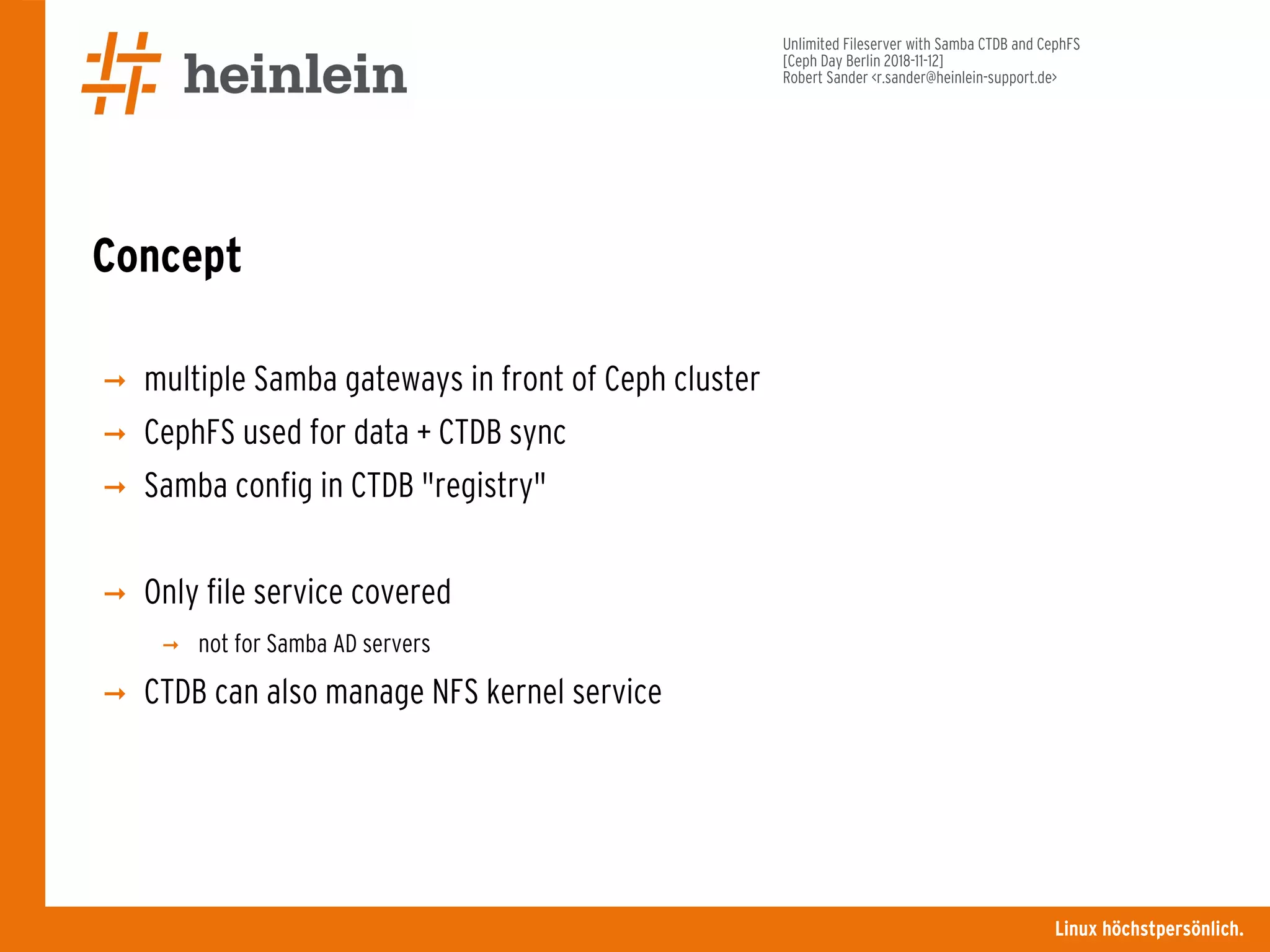 CEPH DAY BERLIN - UNLIMITED FILESERVER WITH SAMBA CTDB AND CEPHFS | PPT