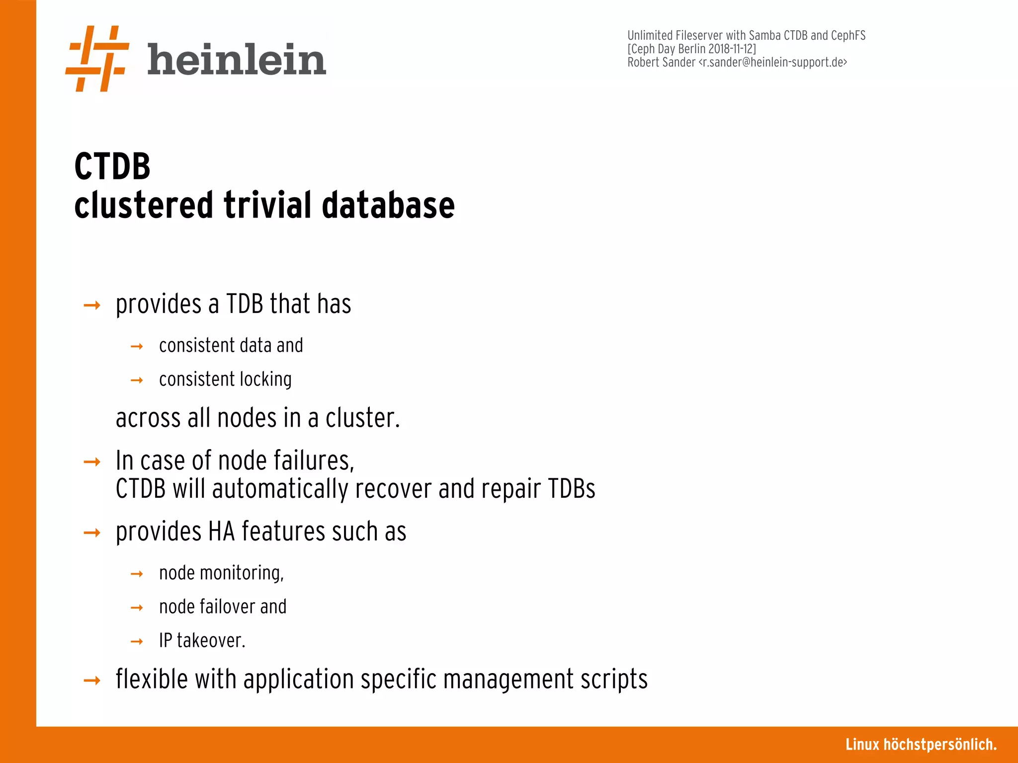 CEPH DAY BERLIN - UNLIMITED FILESERVER WITH SAMBA CTDB AND CEPHFS | PDF | Operating Systems ...
