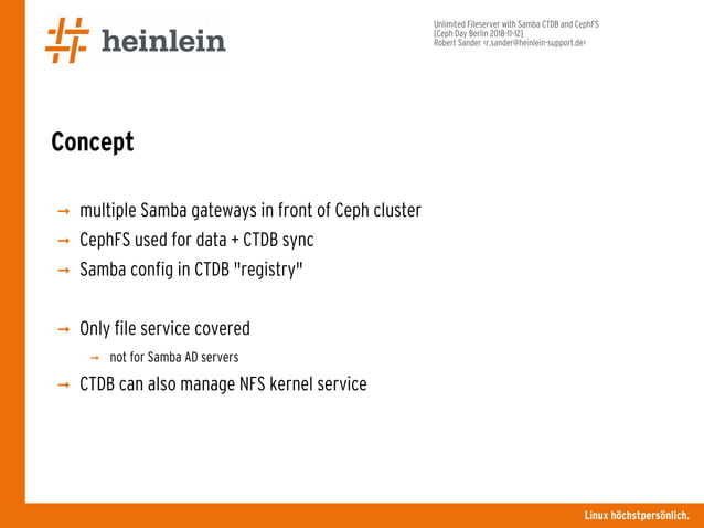 CEPH DAY BERLIN - UNLIMITED FILESERVER WITH SAMBA CTDB AND CEPHFS | PPT