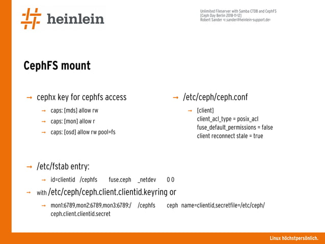 CEPH DAY BERLIN - UNLIMITED FILESERVER WITH SAMBA CTDB AND CEPHFS | PPT