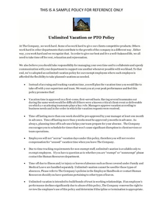 Unlimited vacation policy, pto policy, sample for reference only | DOCX