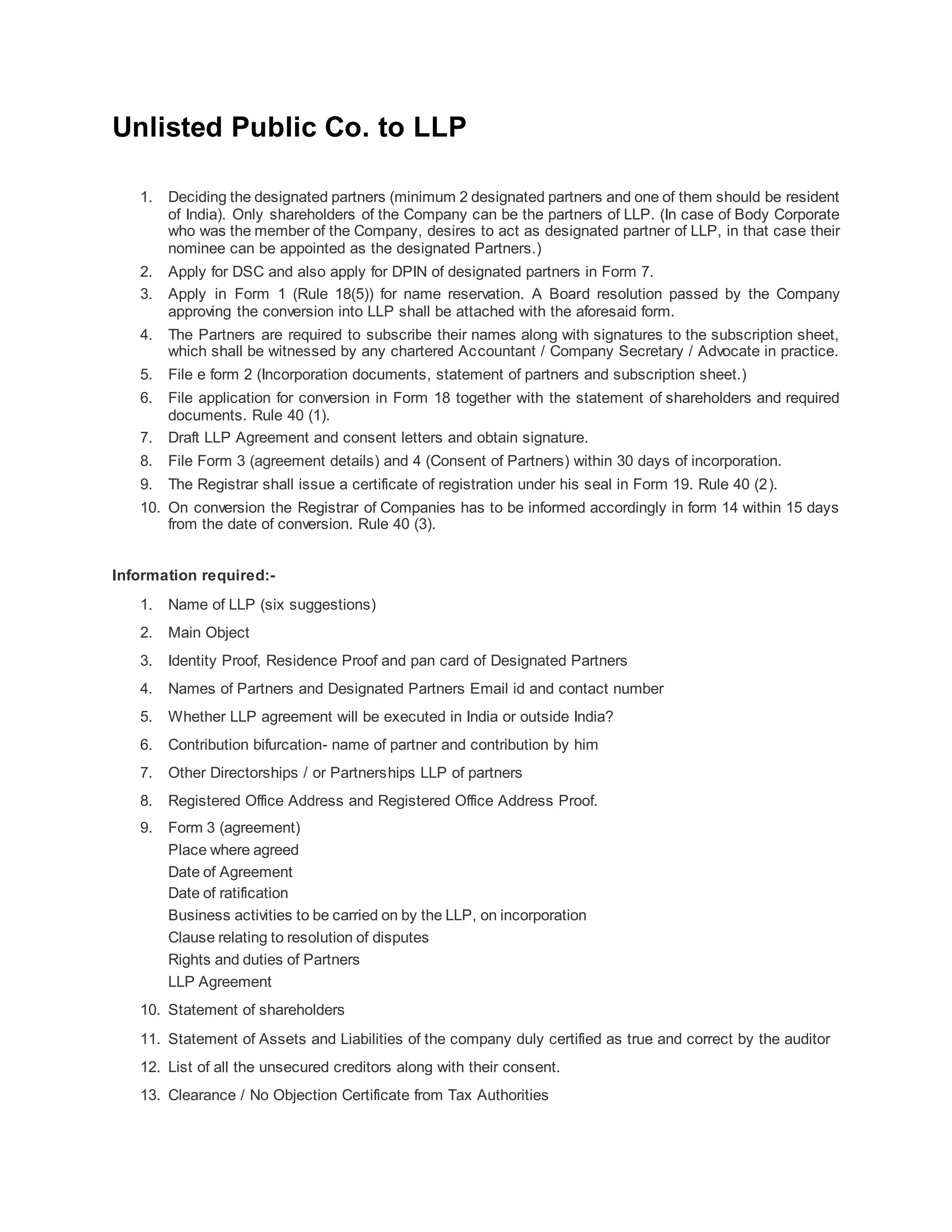 Unlisted public co. to llp | DOCX