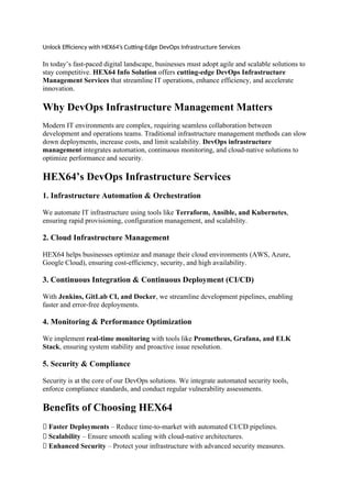 Unlock Efficiency with HEX64’s Cutting-Edge DevOps Infrastructure Services | PDF