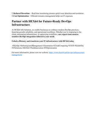 Unlock Efficiency with HEX64’s Cutting-Edge DevOps Infrastructure Services | PDF