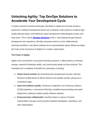 Unlocking Agility: Top DevOps Solutions to Accelerate Your Development Cycle | PDF