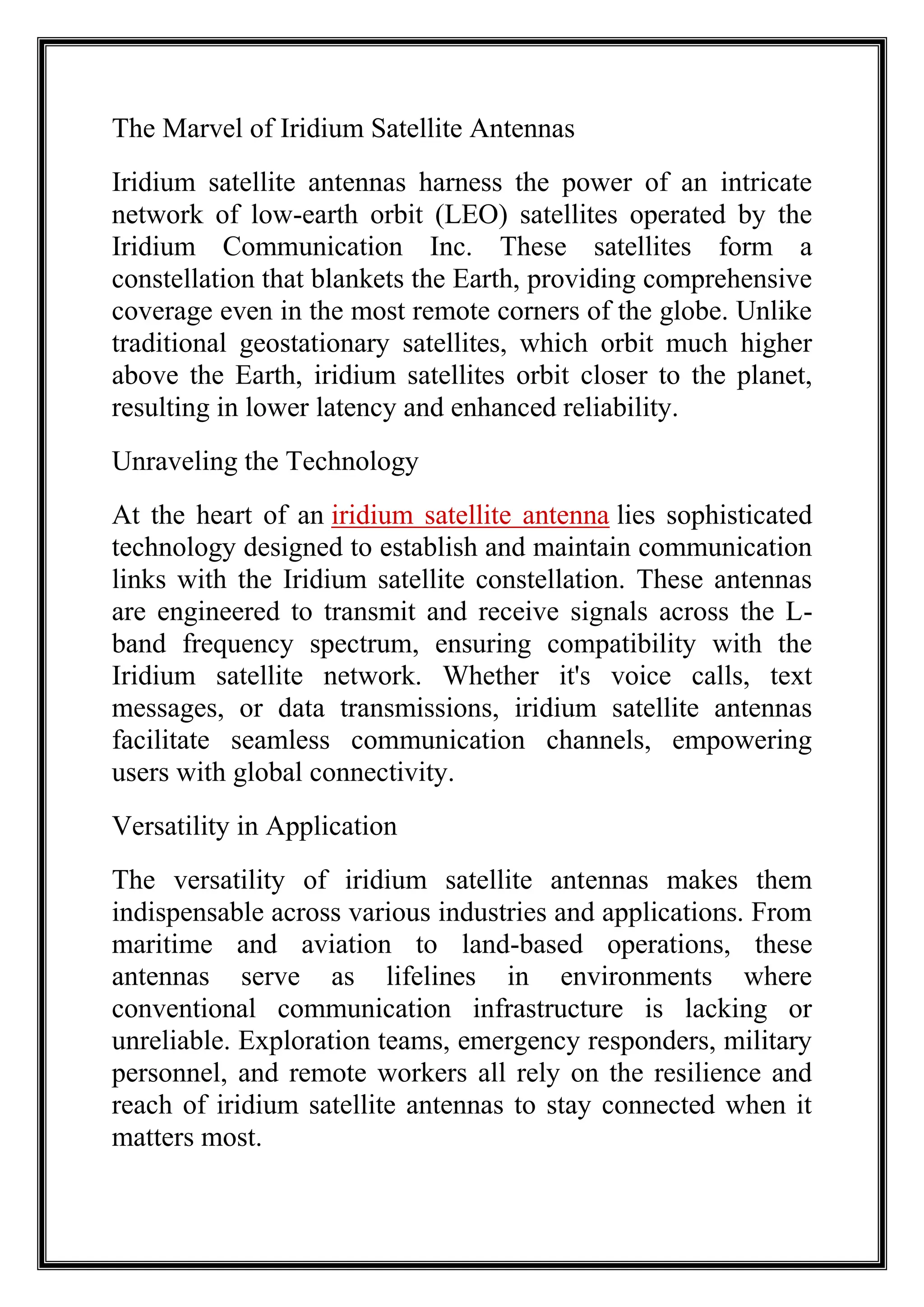 Unlocking Connectivity: The Power of Iridium Satellite Antennas | PDF ...