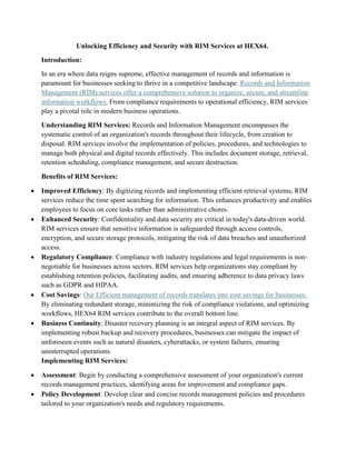 Unlocking Efficiency and Security with RIM Services at HEX64.docx
