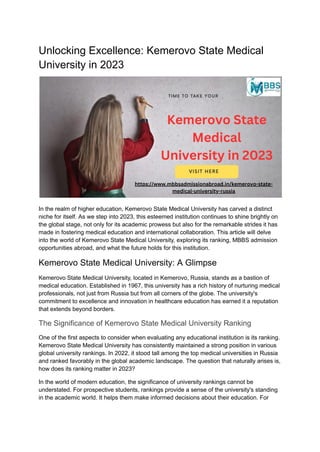 Unlocking Excellence: Kemerovo State Medical University in 2023 | PDF