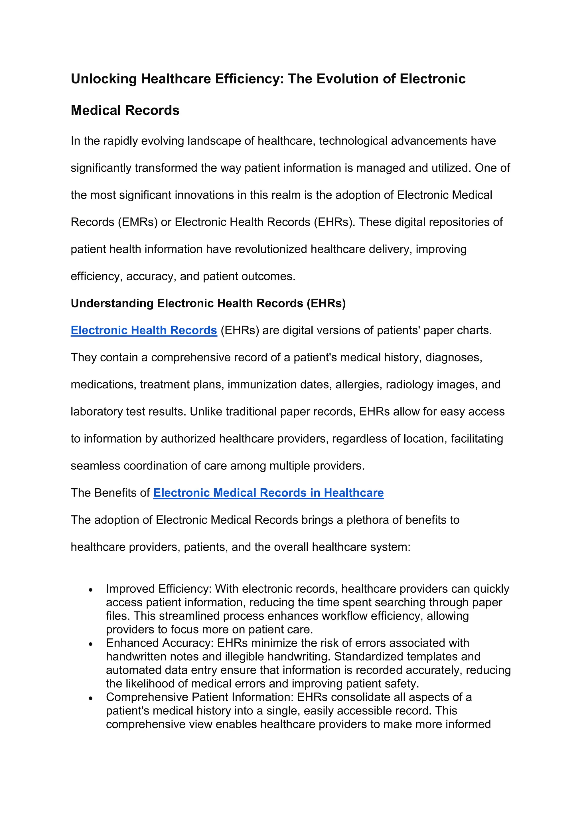 Unlocking Healthcare Efficiency: The Evolution of Electronic Medical ...