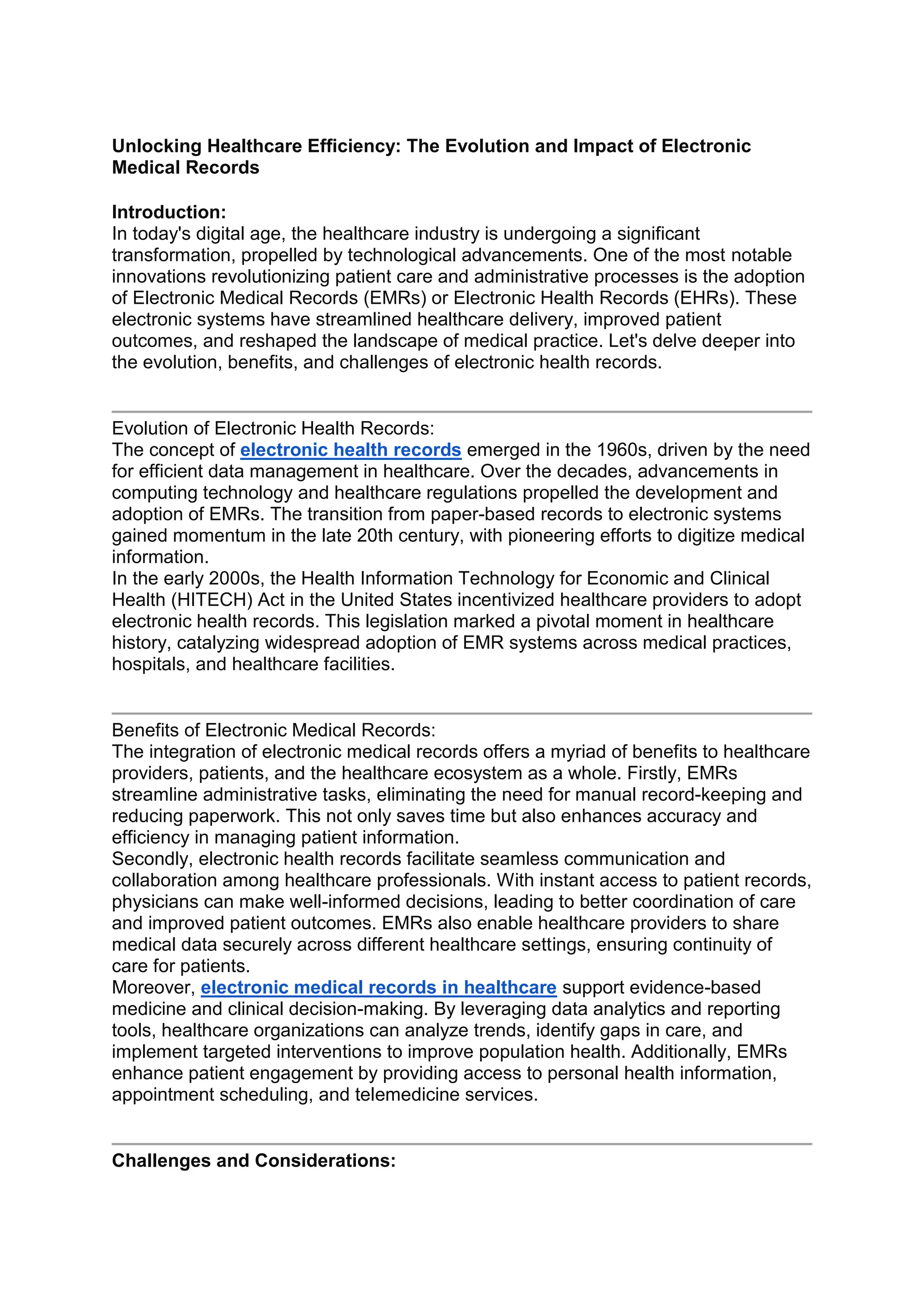 The Evolution and Impact of Electronic Medical Records.docx