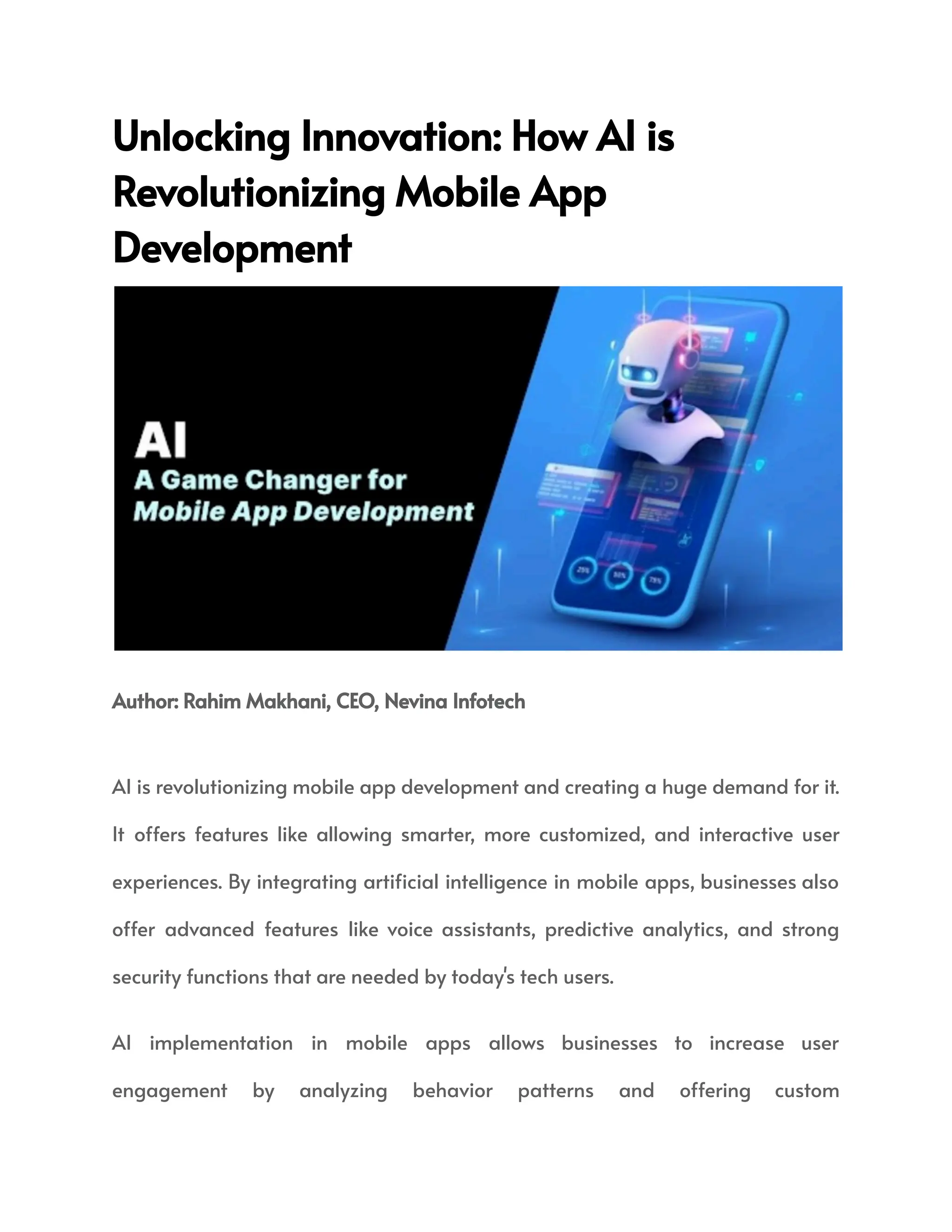 Unlocking Innovation How Ai Is Revolutionizing Mobile App Developmentpdf