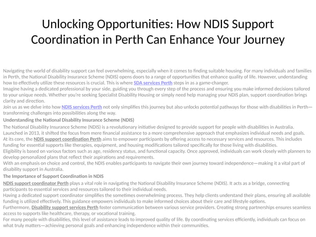 Unlocking Opportunities How NDIS Support Coordination in Perth Can Enhance Your Journey.pptx