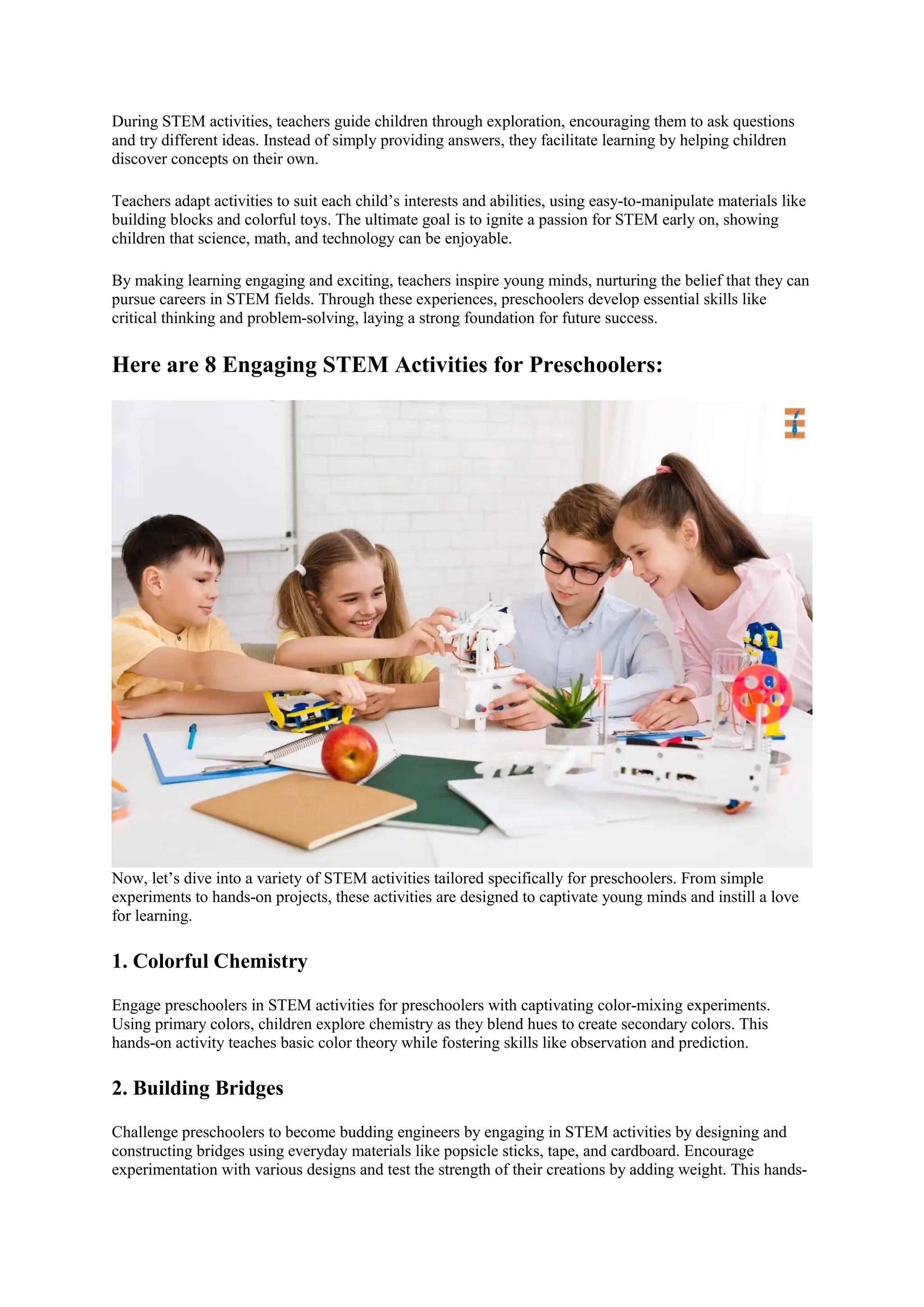 Unlocking Potential: Exploring STEM Activities for Preschoolers | PDF