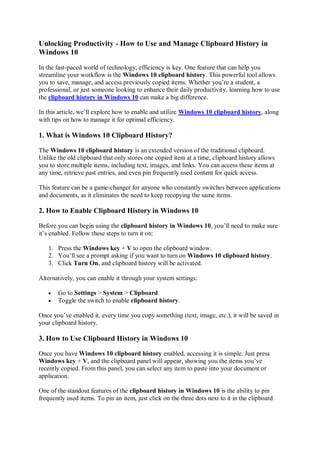 Unlocking Productivity - How to Use and Manage Clipboard History in ...