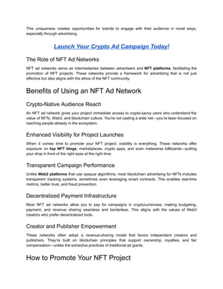 Unlocking Revenue: The Power of NFT Ad Networks | PDF