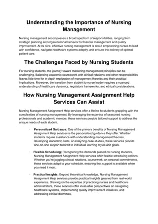 Unlocking Success_ Nursing Management Assignment Help.pdf | Healthcare Industry | Industries